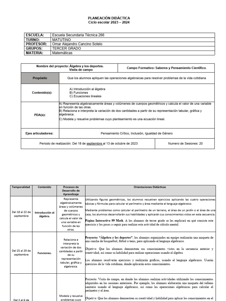Planeación - Matematicas - Tercero | PDF | Ecuaciones | Álgebra