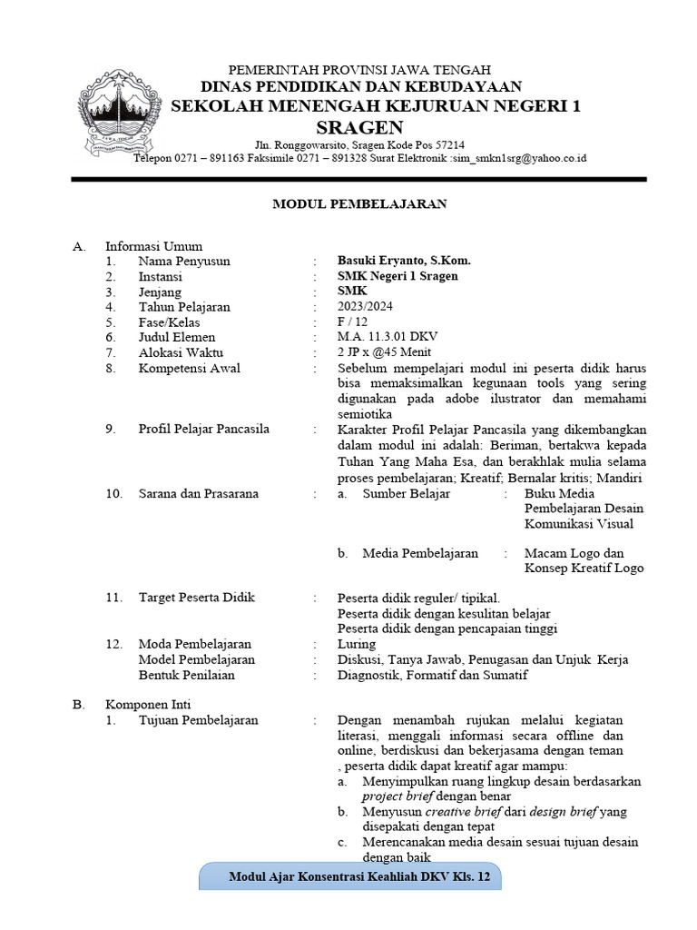 MODUL AJAR - Konsentrasi Keahlian DKV Kelas 12 | PDF MODUL AJAR - Konsentrasi Keahlian DKV Kelas 12 | PDF