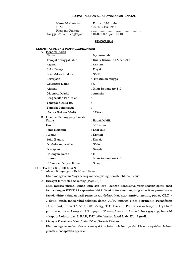 Study Kasus ANC (1) ASKEP ANTENATAL MATERNITAS | PDF