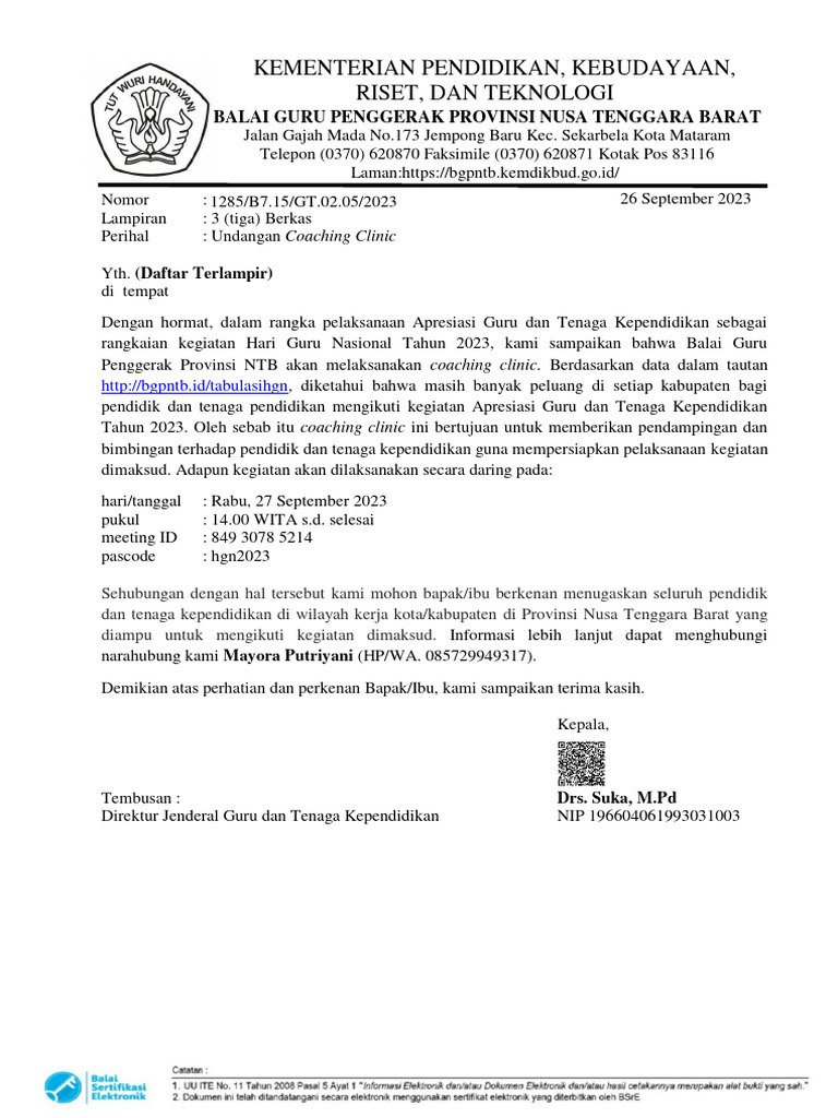 Dokumen 334347 1695691486 Undangan-Coaching-Cl | PDF | Perjalanan