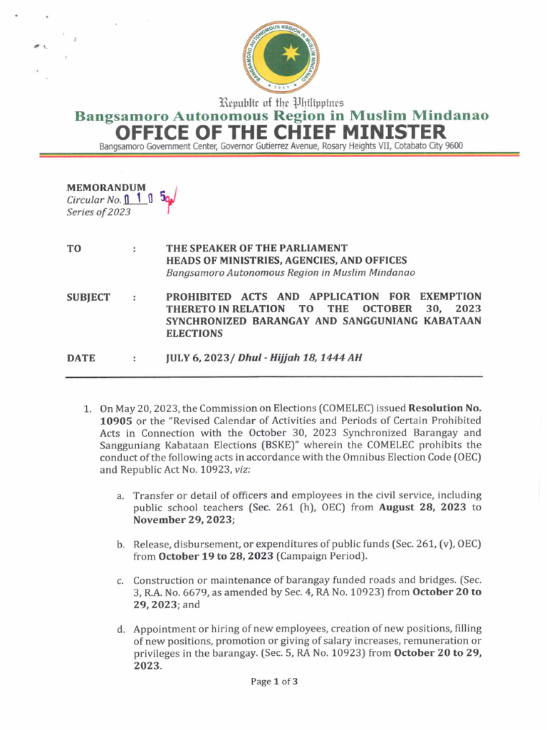 Memo Circular No. 0105 S. 2023 | PDF