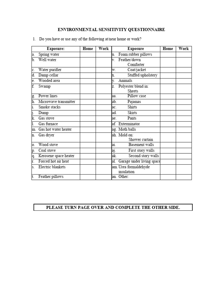 Environmental Sensitivity Questionnaire | PDF | Materials | Home