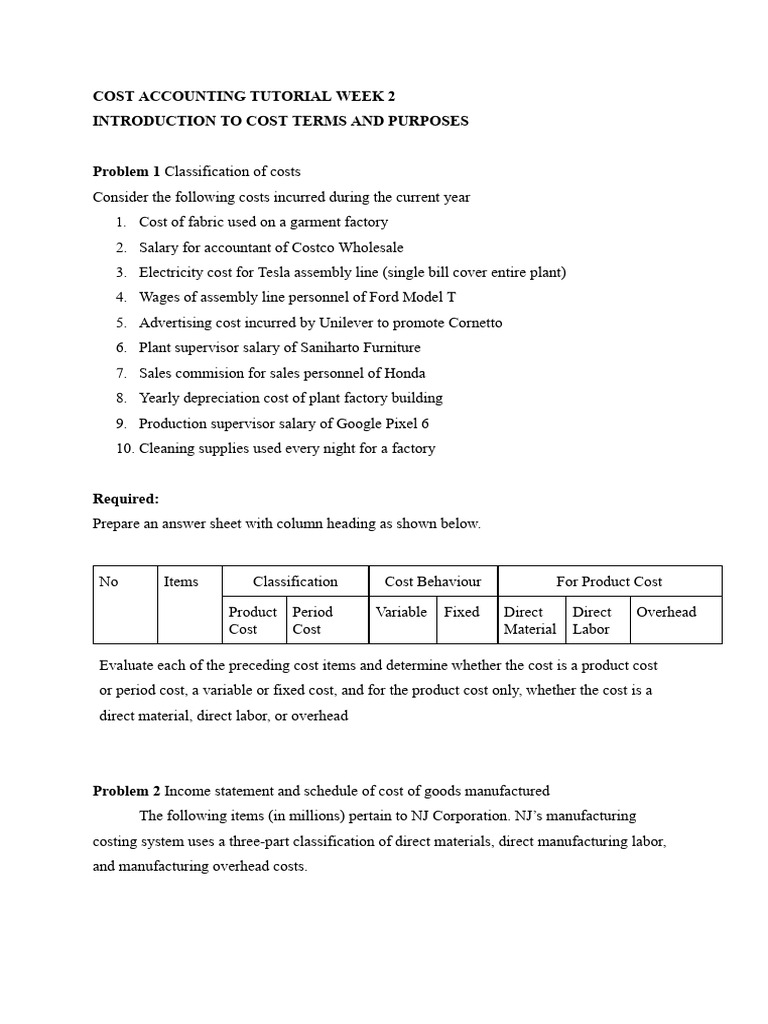 CA Tutorial - Week 2 - Questions | PDF | Cost | Inventory CA Tutorial - Week 2 - Questions | PDF | Cost | Inventory