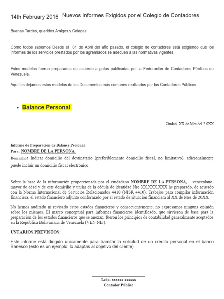 Modelos de Informes Contables Actualizados | PDF