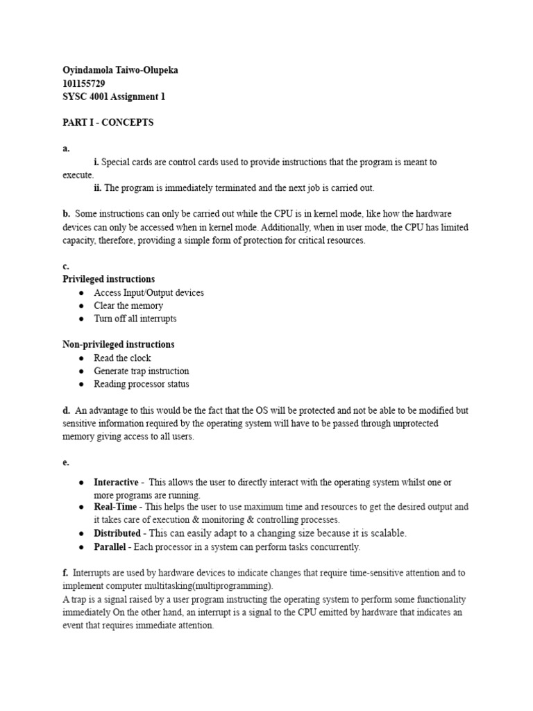 Oyindamola Taiwo-Olupeka Assignment 1 Part 1 | PDF | Process (Computing) | Operating System