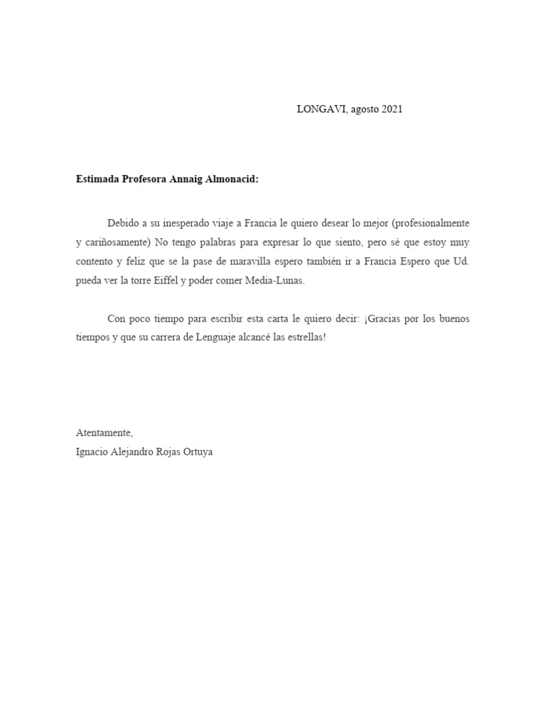 Estimada Profesora Annaig Almonacid | PDF
