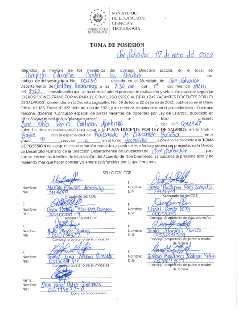 Acta - Toma - Posesion (Ejemplo) | PDF