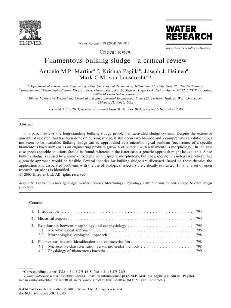 Module 2 Martins Et Al. 2004 - Filamentous Bulking Sludge | PDF ...