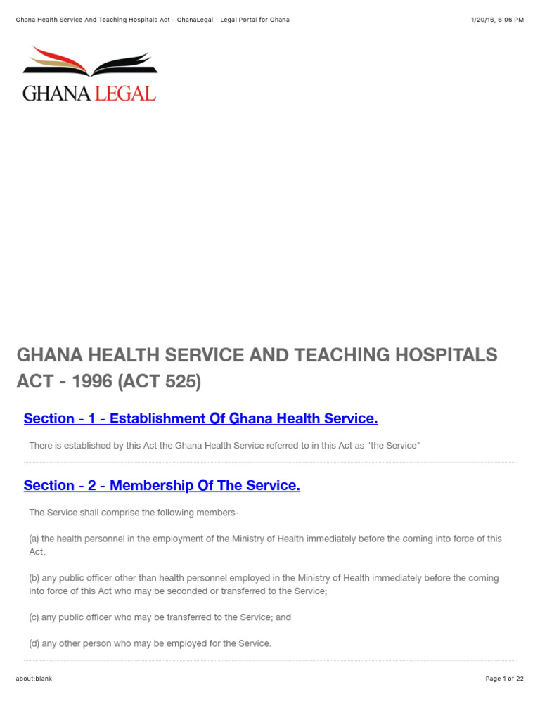 Ghana Health Service Act 525 Overview | PDF | Hospital | Health Care