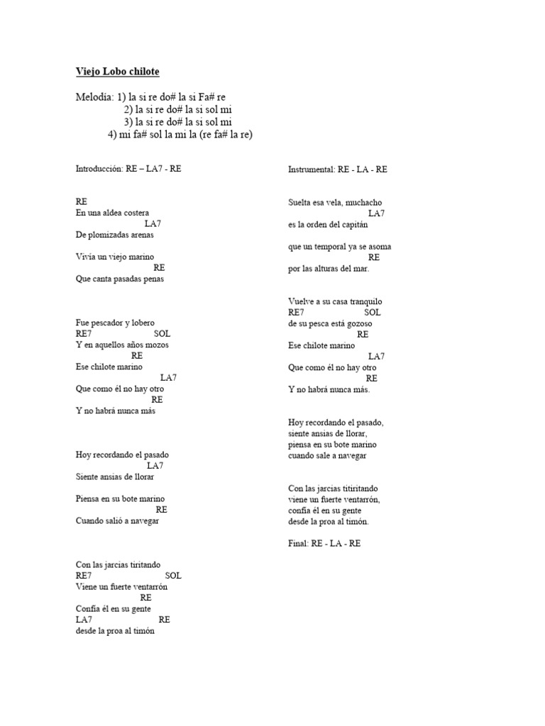 Viejo Lobo Chilote: Letra y Acordes | PDF