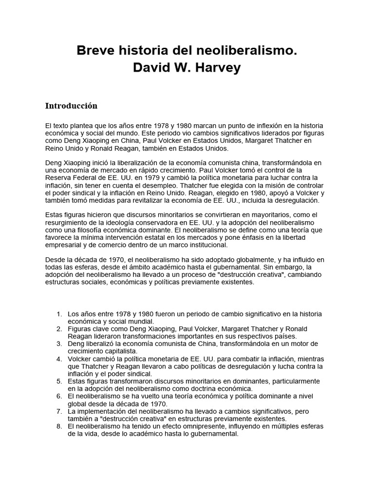David W. Harvey - Breve Historia Del Neoliberalismo | PDF