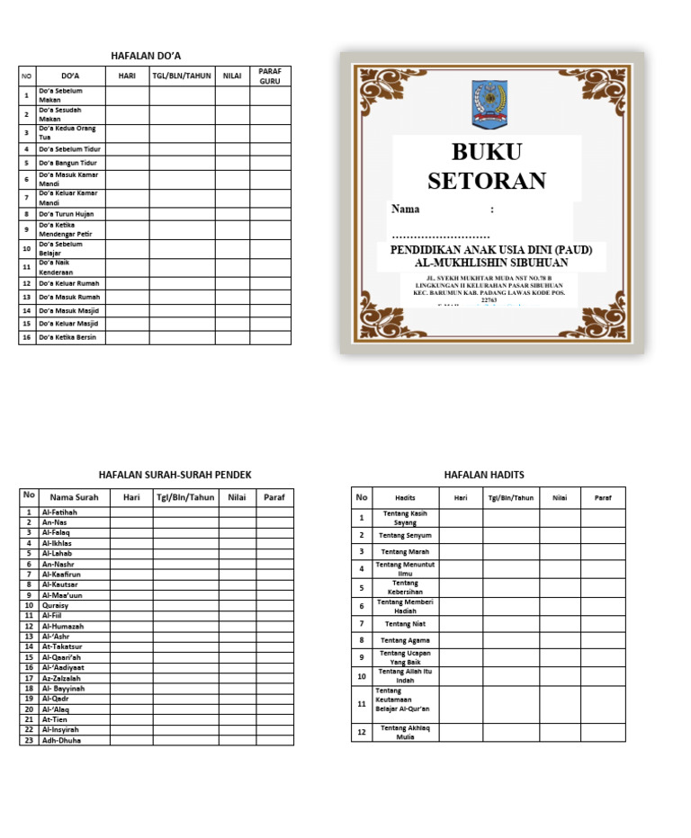 Buku Setoran Paud | PDF