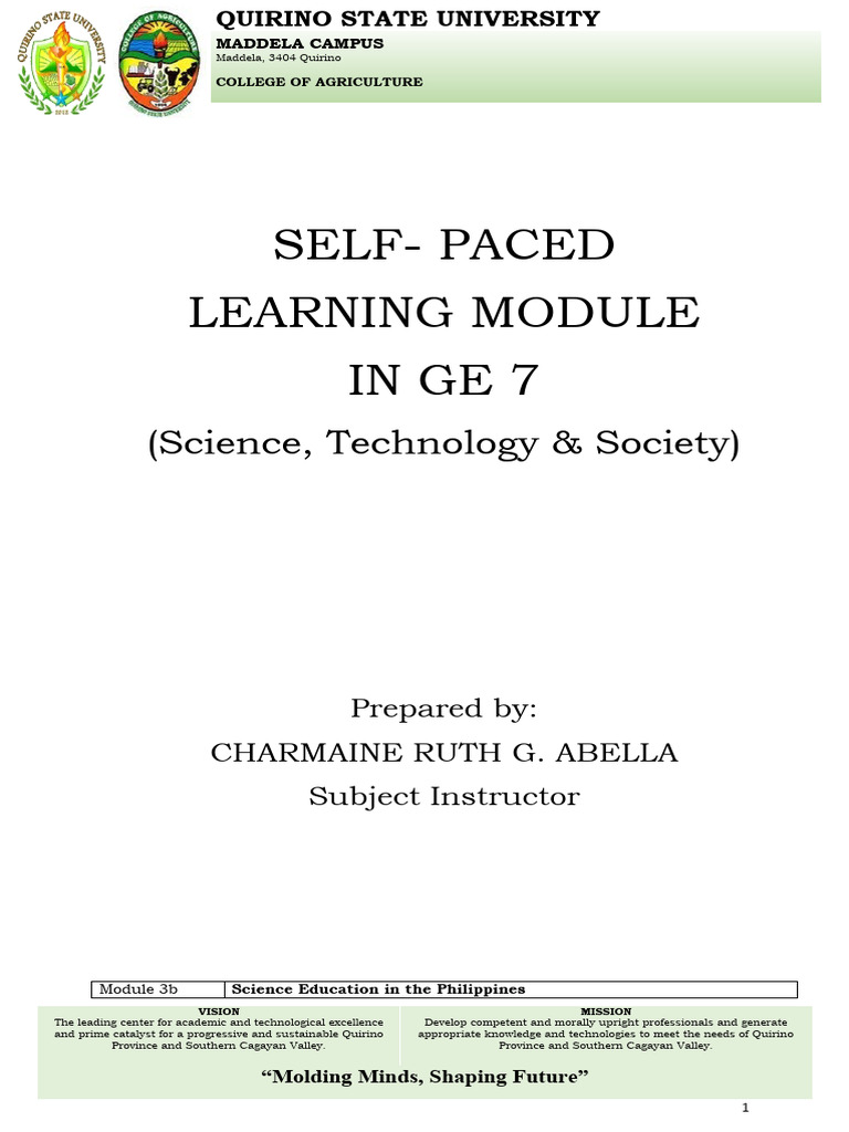 Self-Paced Learning Module Inge7: (Science, Technology & Society) | PDF ...