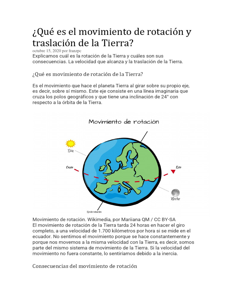 Qué Es El Movimiento de Rotación y Traslación de La Tierra | PDF