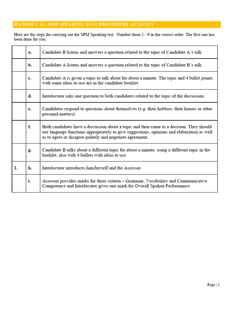 SPM Speaking Test Procedure Activity | PDF