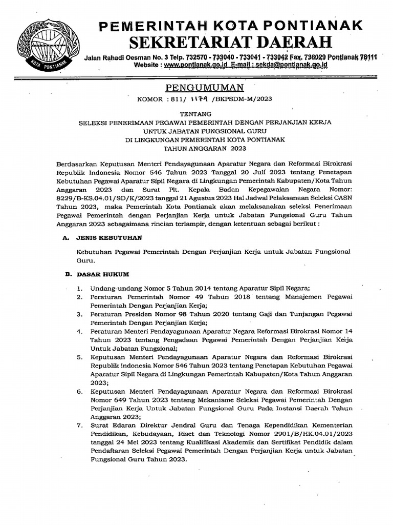 Pengumuman PPPK JF Guru 2023 | PDF