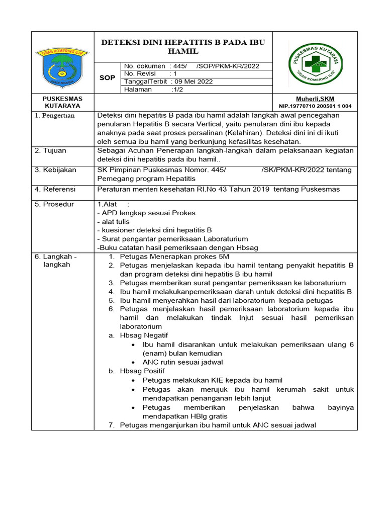 SOP Deteksi Dini Hepatitis B Pada Ibu Hamil | PDF SOP Deteksi Dini Hepatitis B Pada Ibu Hamil | PDF