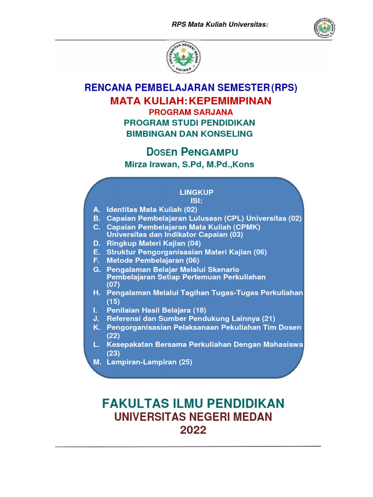 RPS MK Kepemimpinan 2022 | PDF | Karier & Perkembangan | Pengembangan Diri