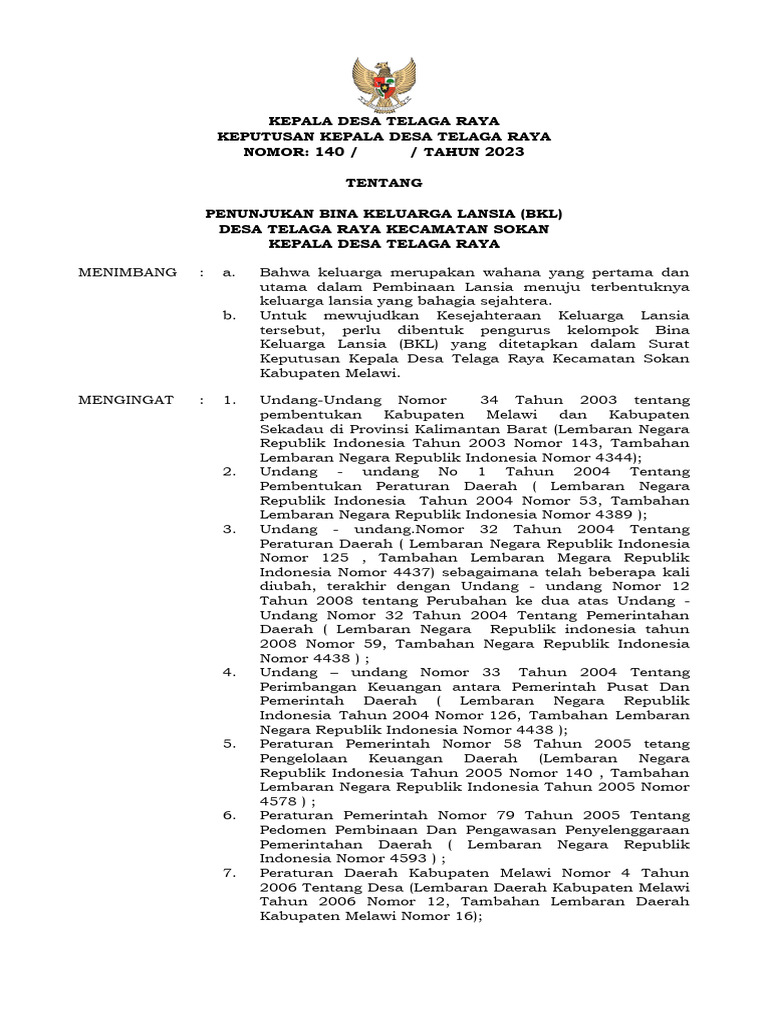 SK BKL Desa Telaga Raya | PDF