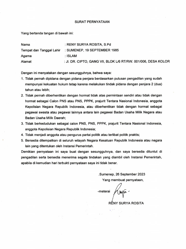 Pernyataan Renii | PDF