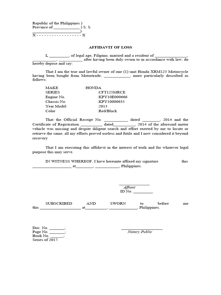Affidavit of Loss (OR&CR) | PDF