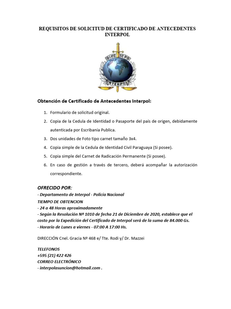 Requisitos Interpol | PDF | Finanzas y dinero | Ciencias sociales
