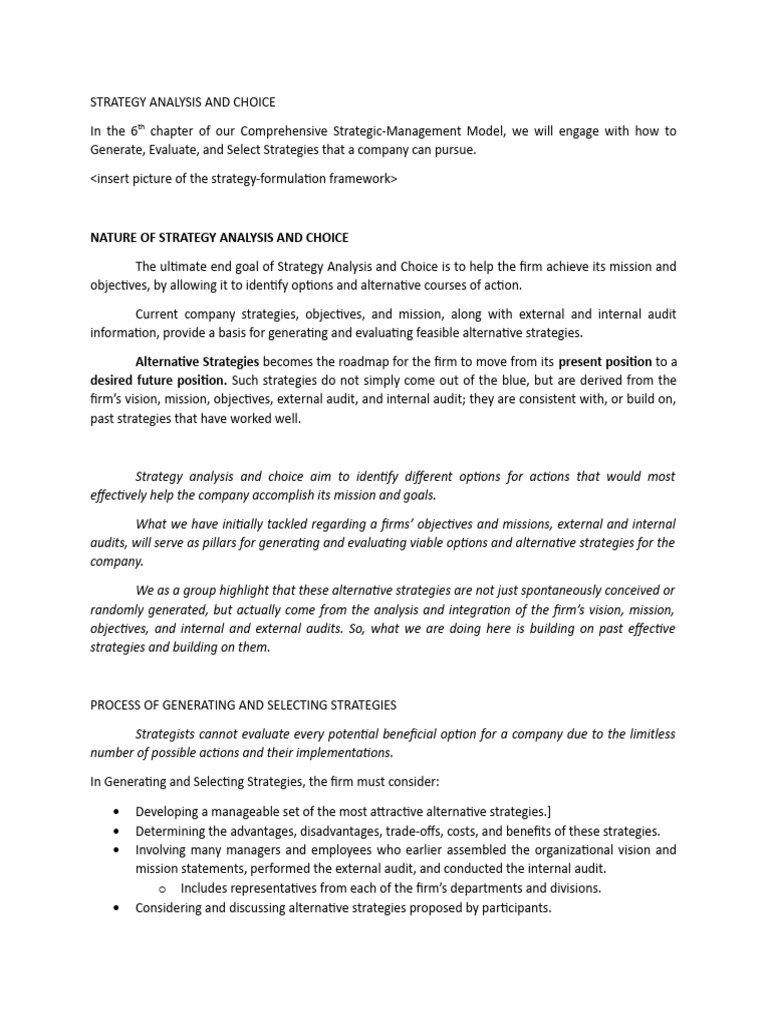 Strategy Analysis & Choice Guide | PDF | Strategic Management | Internal Audit