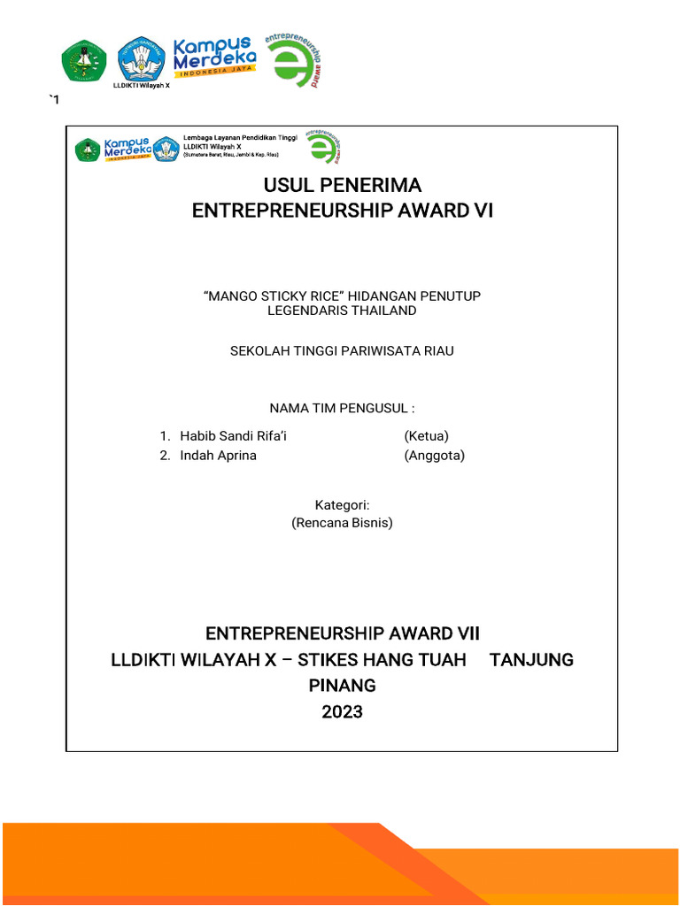 Proposal Enterpreneur | PDF