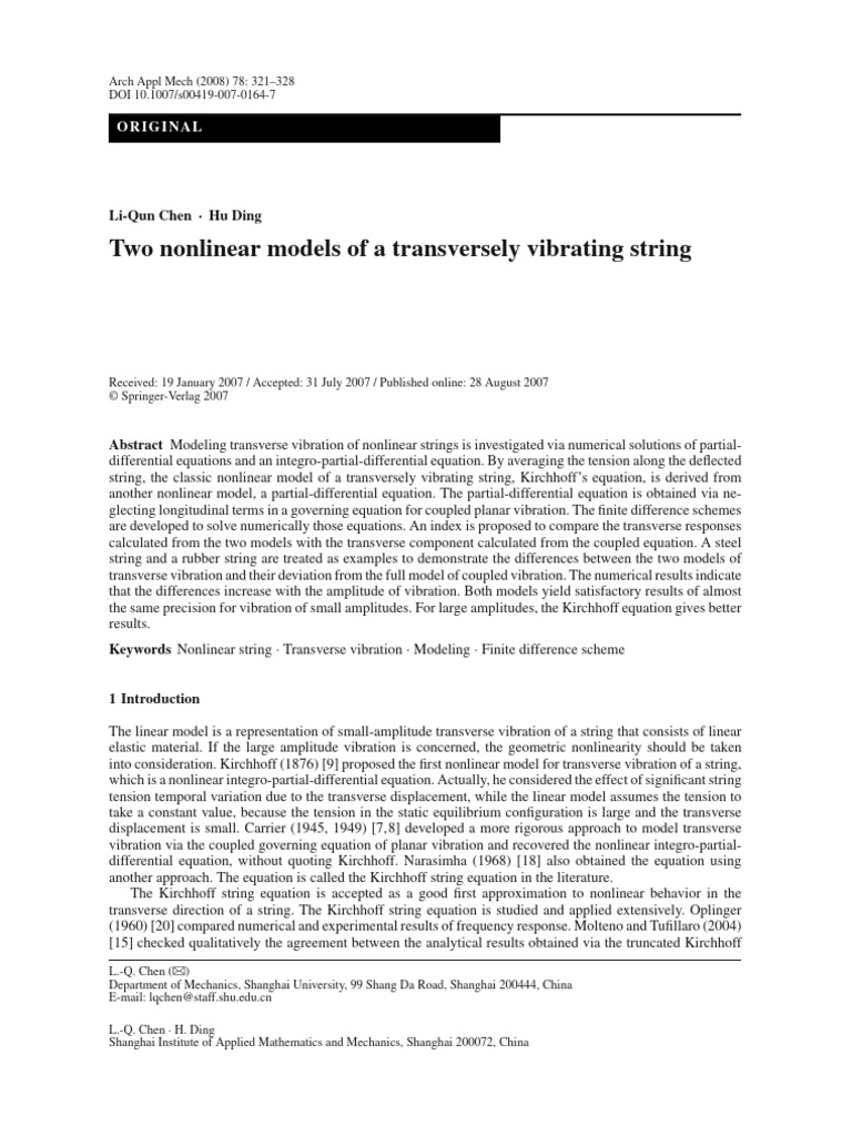 Two Nonlinear Models of A Transversely Vibrating String | PDF | Nonlinear System | Oscillation