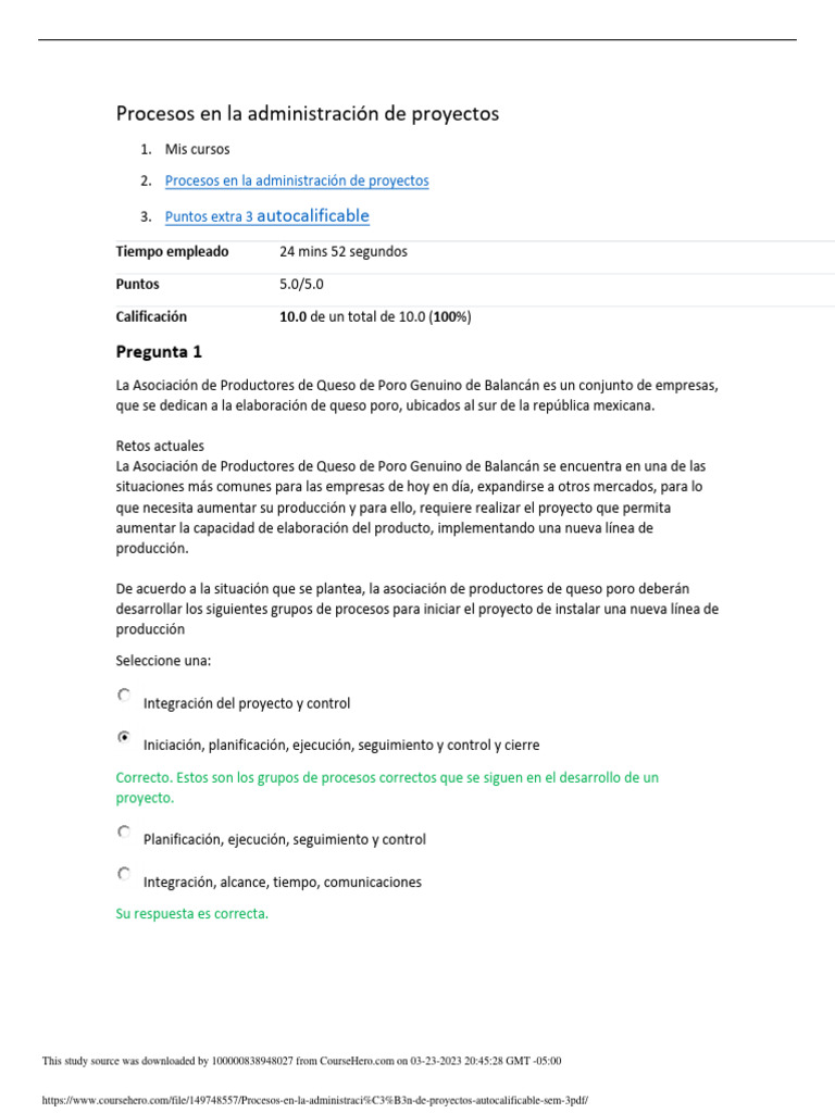 Procesos en La Administraci N de Proyectos Autocalificable Sem 3 PDF | PDF