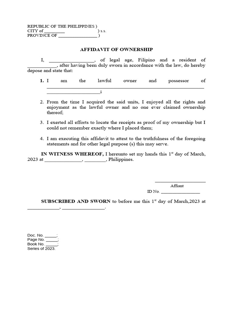 Affidavit of Ownership | PDF