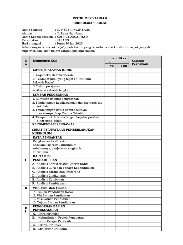 Form Verval KOSP 2023 | PDF