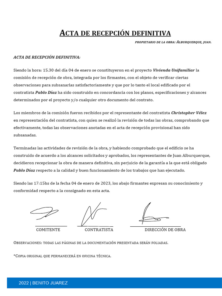 Acta de Recepcion Definitiva-1-2 | PDF Acta de Recepcion Definitiva-1-2 | PDF