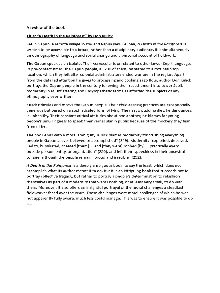 A Death in The Rainforest Review | PDF