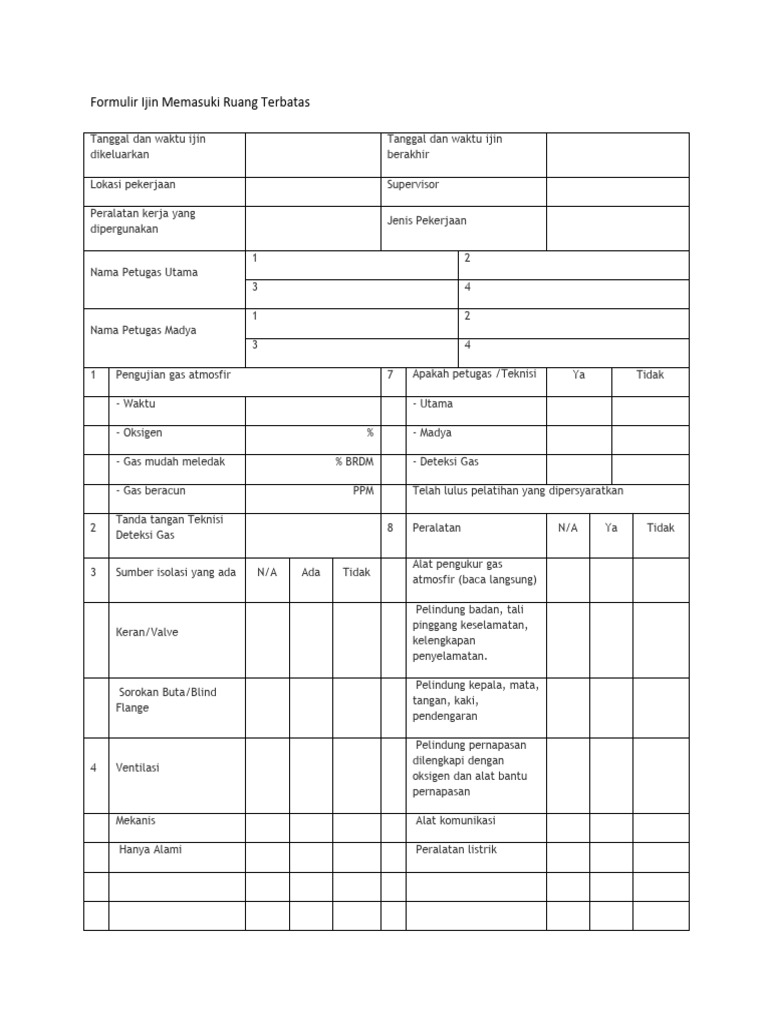 Formulir Ijin Memasuki Ruang Terbatas | PDF