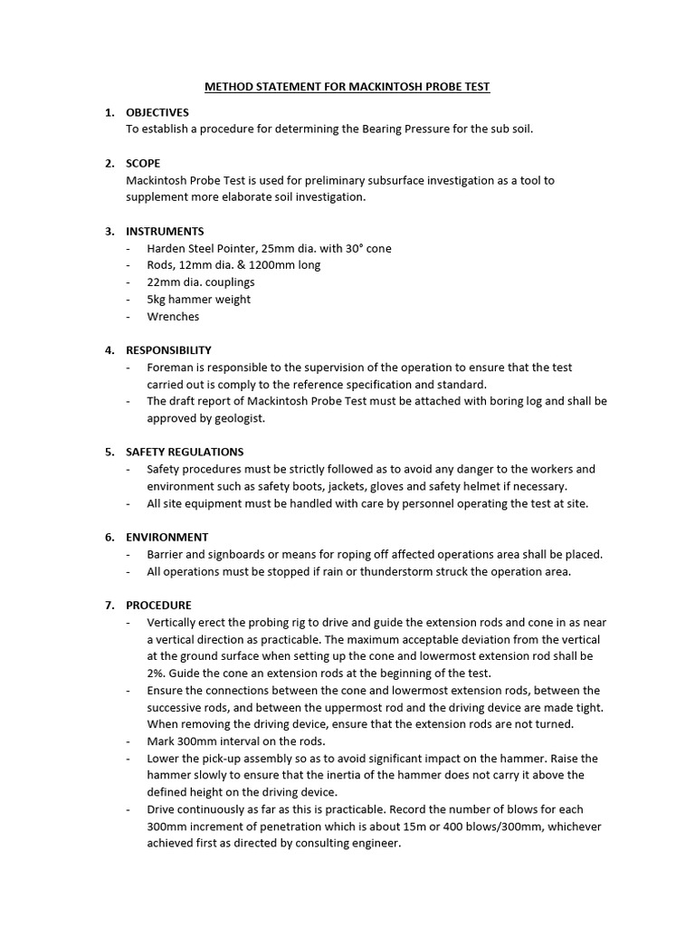 Mackintosh Probe Test Method Statement | PDF
