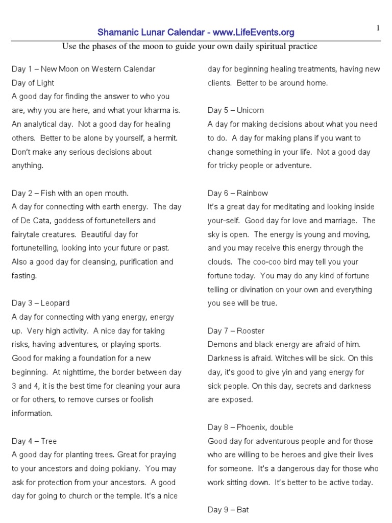 Shamanic Lunar Calendar | PDF | Shamanism | Moon