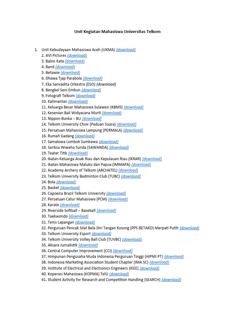 Telkom University Student Activities List | PDF | Mixed Martial Arts ...
