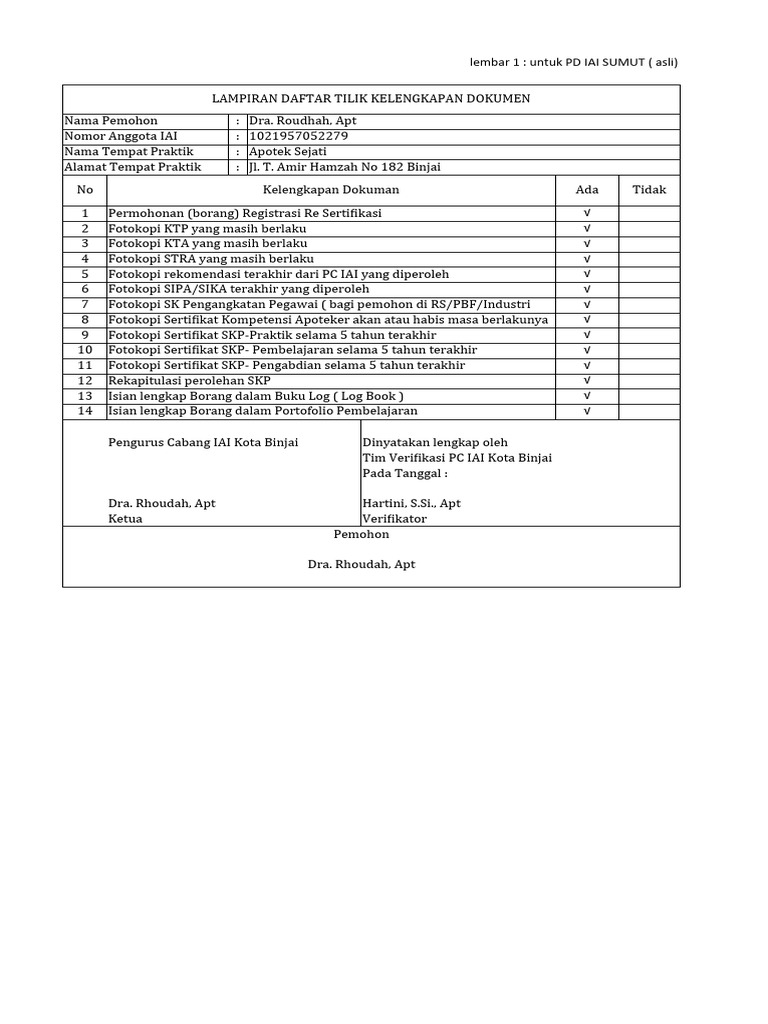 Daftar Tilik Kelengkapan | PDF