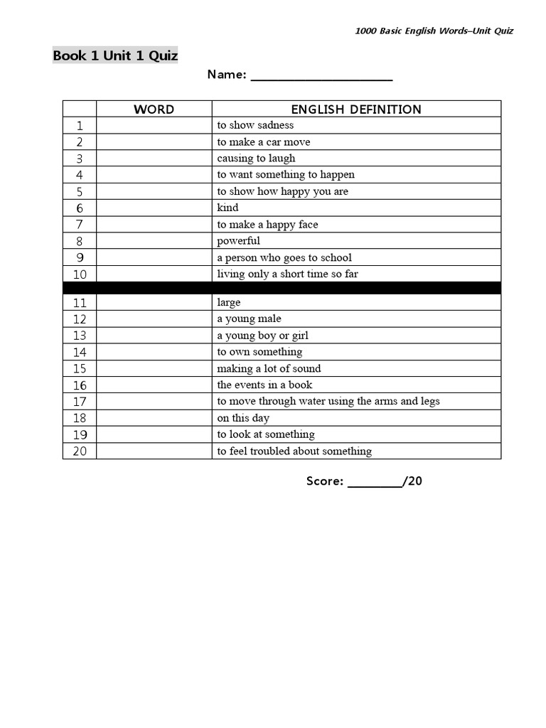 1000 Basic English Words 1 - Word Test - ENG | PDF | Self-Improvement ...