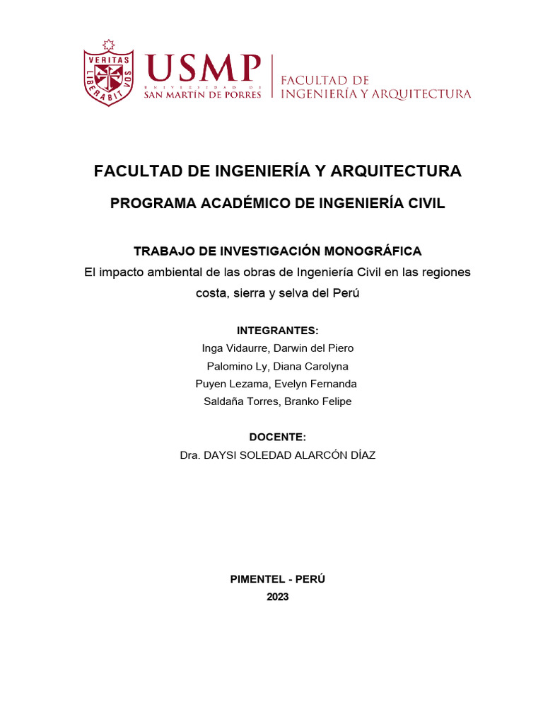 Usmp Métodos de Estudio Monografía Avance N°1 | PDF | Entorno natural ...