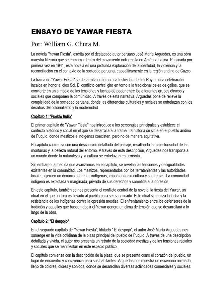 Ensayo de Yawar Fiesta | PDF