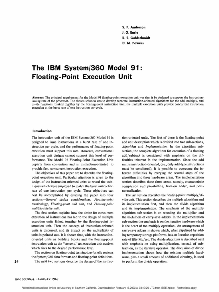 The IBM System 360 Model 91 Floating-Point Execution Unit | PDF | Algorithms | Multiplication