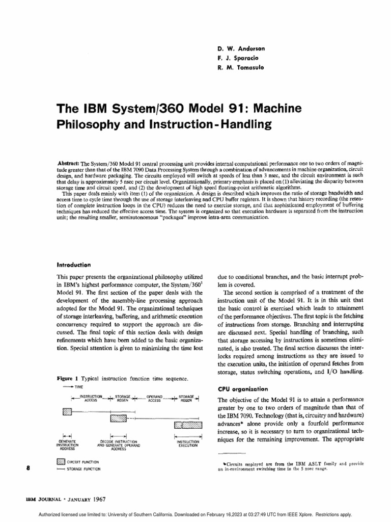 The Ibm System 360 Model 91 Machine Philosophy And Instruction Handling Pdf