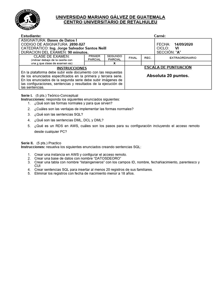 Bases de Datos I Parcial II 23 09 2020 | Descargar gratis PDF | SQL ...