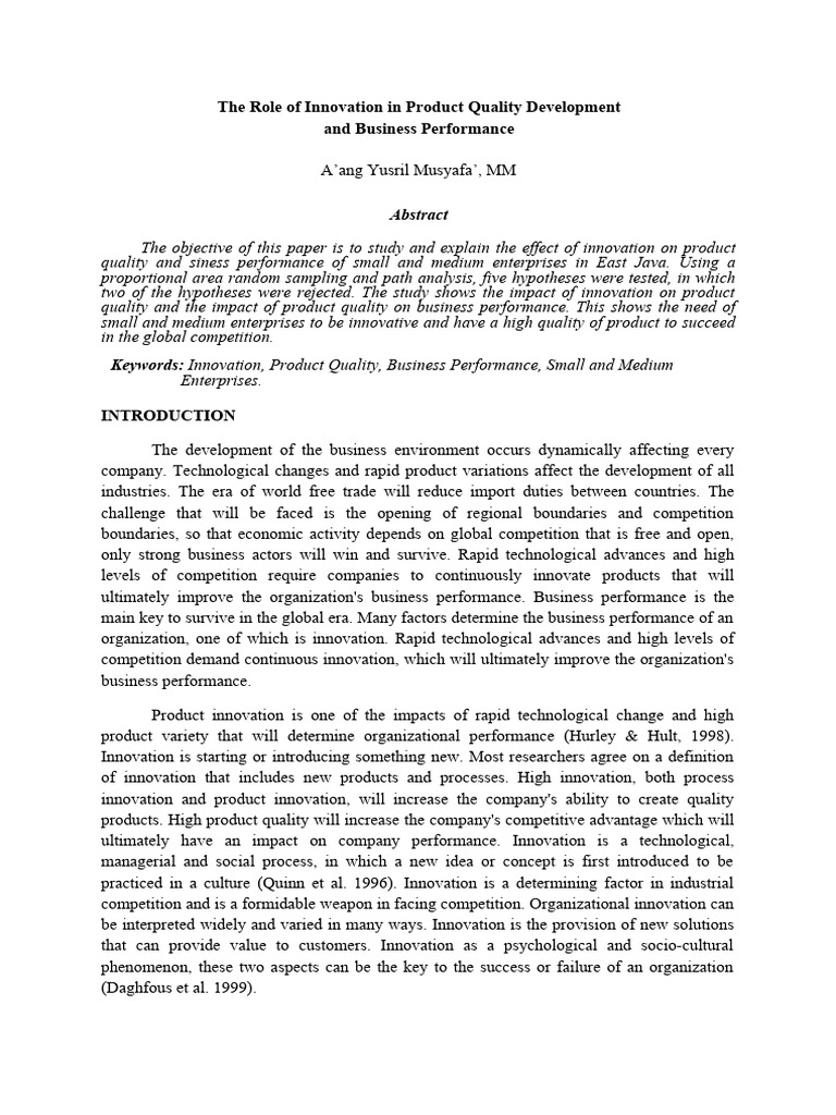 The Role of Innovation in Product Quality Development | PDF ...