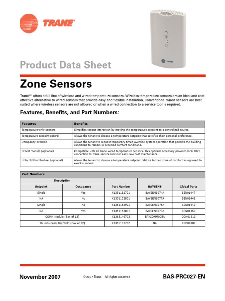 BAS-PRC027-EN - Zone Sensor | PDF