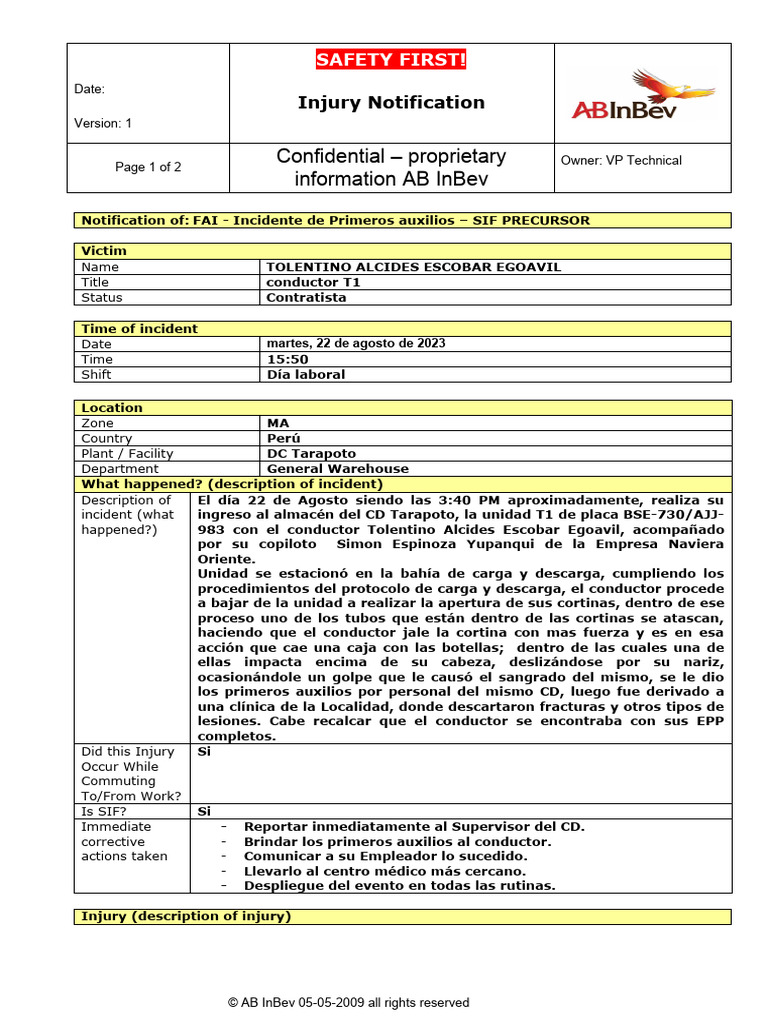 Reporte 24 Hrs - SIF Precursor-FAI Tarapoto | PDF