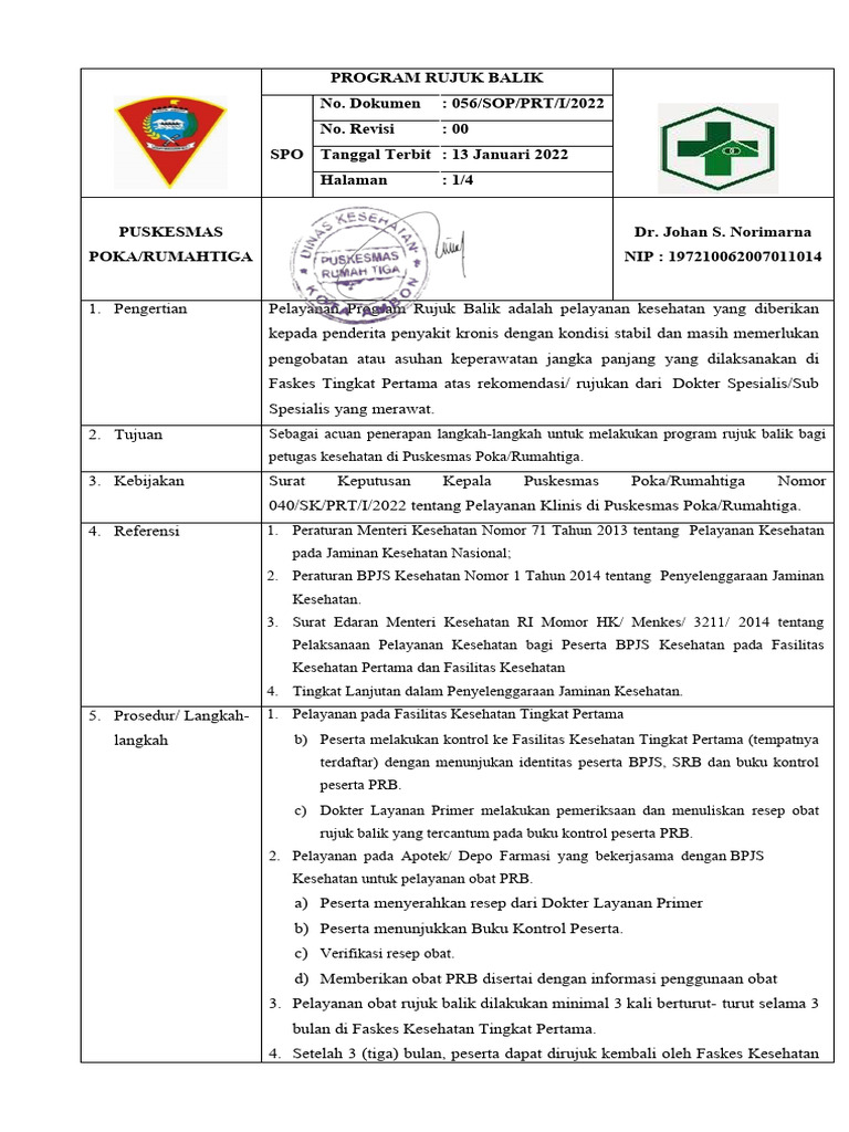 Sop Program Rujuk Balik | PDF
