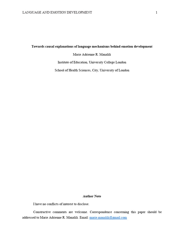 Towards Causal Explanations of Language Mechanisms Behind Emotion Development | PDF | Emotions ...